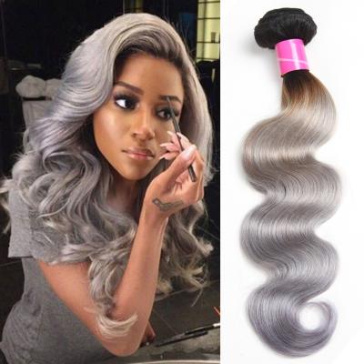 China Body Wave Ombre Human Hair Extensions 40 Inch Grey 10A Grade Virgin Remy Hair for sale