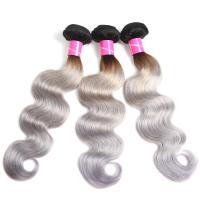 China Body Wave Ombre Human Hair Extensions 40 Inch Grey 10A Grade Virgin Remy Hair for sale