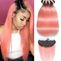 China Pink Front Ombre Human Hair Extensions Silk 10A Grade Tangle Free for sale