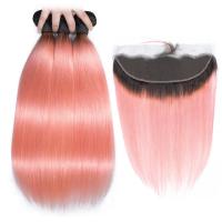 China Pink Front Ombre Human Hair Extensions Silk 10A Grade Tangle Free for sale