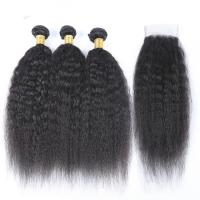 China Yaki Straight 100% Virgin Human Hair Extensions 3 Bundles with Lace Closure 10A Grade 18 Inch for sale