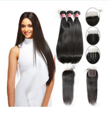 China 10A Grade Peruvian Straight Human Hair Weave 3 Bundles with Closure 8-40 Inch for sale