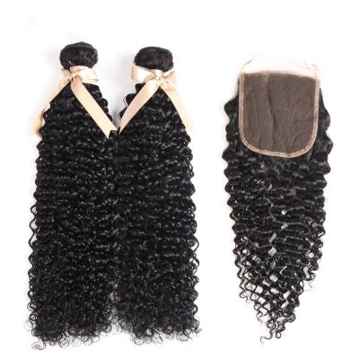 China 8 Inch Jerry Curly Bundles with Free Part Closure 100% Virgin Peruvian Human Hair Extensions for Women for sale