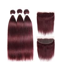 China 13x4 Lace Frontal 100% Brazilian Virgin Hair 99J Color Silky Straight Human Hair Weave 10A Grade 8-40 Inch for sale