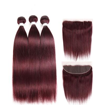 China 13x4 Lace Frontal 100% Brazilian Virgin Hair 99J Color Silky Straight Human Hair Weave 10A Grade 8-40 Inch for sale