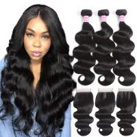 China Double Weft Virgin Cambodian Hair Extensions Body Wave Bundles 3 With Closure 10A Grade 8-30 Inch for sale
