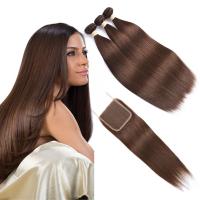 China Brown Ombre 10A Grade Virgin Human Hair Straight Weave 4x4 Closure 18 Inches for sale