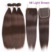 China Brown Ombre 10A Grade Virgin Human Hair Straight Weave 4x4 Closure 18 Inches for sale
