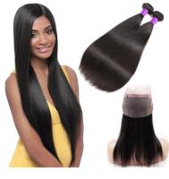 China Straight 360 Lace Frontal with Bundles 100% Unprocessed Brazilian Human Hair 10A Grade 8-24 Inch for sale