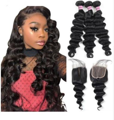 China 100% Brazilian Virgin Hair Loose Deep Wave 3 Bundles with 4x4 Closure 10A Grade 8-40 Inch for sale