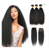 China Yaki Straight 100 Virgin Brazilian Hair Bundles with Closure 24 Inch 10A Grade for sale