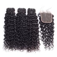 China 10A Grade No Chemical Water Wave Bundles with Closure 100% Remy Indian Human Hair Extensions 8-40 Inch for sale