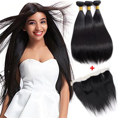 China Straight 13x4 Lace Front Virgin Brazilian Hair 3 Bundles Natural Color 10A Grade 18 Inch for sale