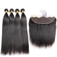 China Straight 13x4 Lace Front Virgin Brazilian Hair 3 Bundles Natural Color 10A Grade 18 Inch for sale