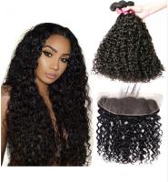 China 30 Inch 100% Virgin Brazilian Curly Water Wave Hair 3 Bundles with Frontal 10A Grade for sale
