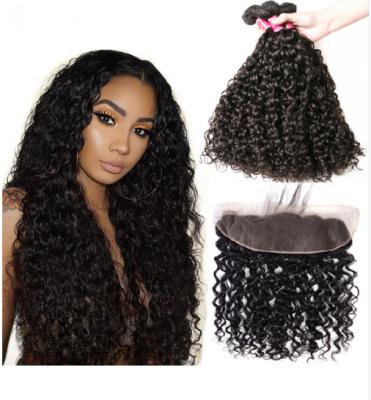 China 30 Inch 100% Virgin Brazilian Curly Water Wave Hair 3 Bundles with Frontal 10A Grade for sale
