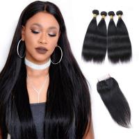 China 30 Inch 4 Bundles Peruvian Virgin Human Hair Weave with Closure Straight 10A Grade for sale