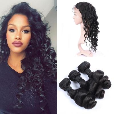 China 360 Lace Closure Peruvian Human Hair Weave with Bundles 10A Grade Virgin Hair 8-24 Inch Natural Color for sale