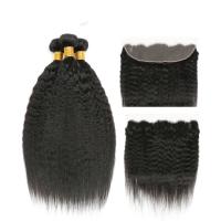 China 10A Grade Virgin Human Hair Kinky Straight Bundles with Lace 8-40 Inch for sale