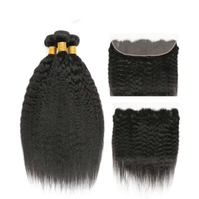 China 10A Grade Virgin Human Hair Kinky Straight Bundles with Lace 8-40 Inch for sale
