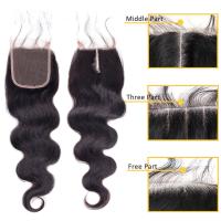 China No Shedding Peruvian Virgin Hair 4x4 Lace Closure Body Wave Hair Extensions 130% Density for sale