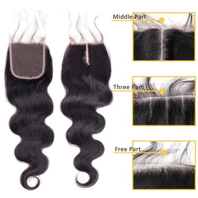 China No Shedding Peruvian Virgin Hair 4x4 Lace Closure Body Wave Hair Extensions 130% Density for sale