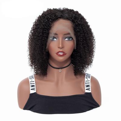 China 150% Density Indian Remy Human Hair Kinky Curly Lace Front Wig 10 inch Natural Color for sale