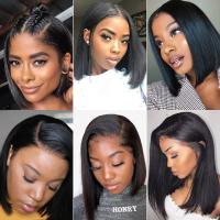 China 10A Grade Virgin Human Hair Lace Front Bob Wig Straight 10-18 Inches Natural Black for sale