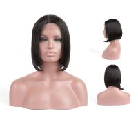 China 10A Grade Virgin Human Hair Lace Front Bob Wig Straight 10-18 Inches Natural Black for sale