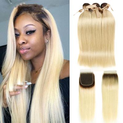 China 1b/613 Brazilian Straight Hair Weave Bundles with Closure 10A Virgin Human Hair 10-28 Inches for sale