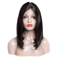 China 10 Inch Short Straight Black Human Hair Lace Front Wig Pre Plucked Bob Wig 10A Grade for sale