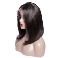 China 10 Inch Short Straight Black Human Hair Lace Front Wig Pre Plucked Bob Wig 10A Grade for sale