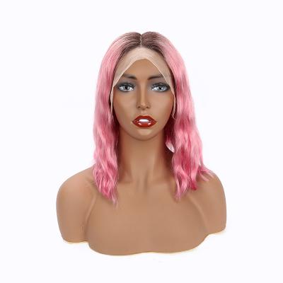 China Double Weft 13x4.5 Lace Front Human Hair Wig 1B Pink Wave 10A Grade 18 Inch for sale