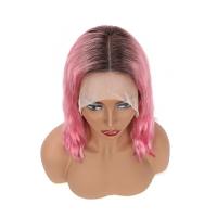 China Double Weft 13x4.5 Lace Front Human Hair Wig 1B Pink Wave 10A Grade 18 Inch for sale