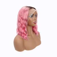 China Double Weft 13x4.5 Lace Front Human Hair Wig 1B Pink Wave 10A Grade 18 Inch for sale