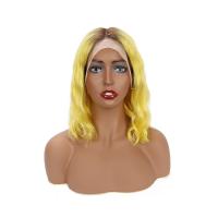 China 10A Grade Human Hair Lace Front Bob Wig 1b Yellow Body Wave 10-18 Inch Double Weft for sale