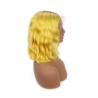 China 10A Grade Human Hair Lace Front Bob Wig 1b Yellow Body Wave 10-18 Inch Double Weft for sale