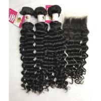 China SGS 100% Brazilian Virgin Hair Remy Human Deep Wave Hair Bundles 95-100g with Closure for sale