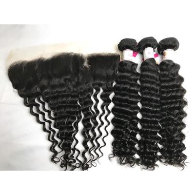 China 100% Brazilian Virgin Remy Hair Deep Wave 3 Bundles 13x4 Lace Frontal 8-30 Inch for sale