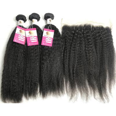 China 13x4 Lace Frontal Kinky Straight Peruvian Human Hair Weave 10A Grade 100g 8-26 Inch for sale