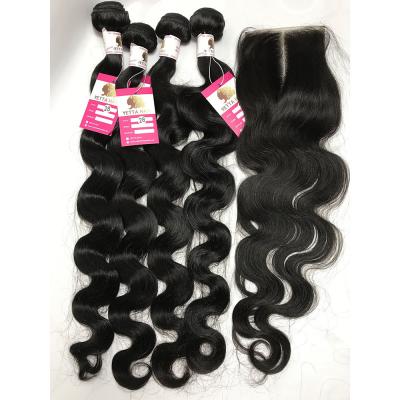 China No Chemical Virgin Malaysian Human Hair Body Wave 4 Bundles with Closure 18-30 Inch for sale