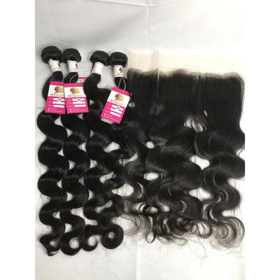 China Full Thick Body Wave Virgin Brazilian Hair 4 Bundles with Frontal 8-30 Inch for sale