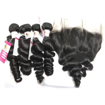China 100% Brazilian Virgin Human Hair Loose Wave 4 Bundles with Frontal 8-30 Inches for sale