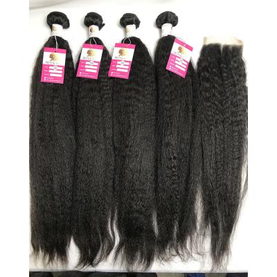 China 100% Brazilian Virgin Hair Kinky Straight 13x4 Lace Frontal with Bundles 8-30 Inch for sale