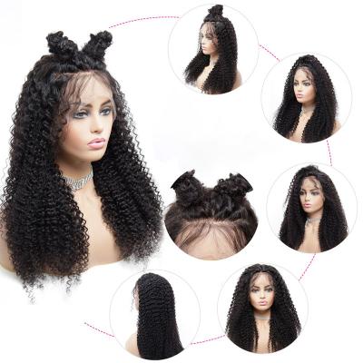 China Natural Black 150% Lace Front Human Hair Wigs Long Curly Brazilian Virgin Hair 20 Inch for sale