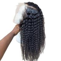 China Natural Black 150% Lace Front Human Hair Wigs Long Curly Brazilian Virgin Hair 20 Inch for sale