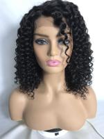 China 10A Grade Natural Curly Bob Wig 250g 100% Human Hair Lace Front Wig Natural Black for sale