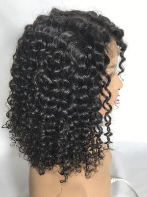China 10A Grade Natural Curly Bob Wig 250g 100% Human Hair Lace Front Wig Natural Black for sale