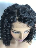 China 10A Grade Natural Curly Bob Wig 250g 100% Human Hair Lace Front Wig Natural Black for sale