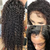 China 6A Transparent Lace Front Human Hair Wigs Deep Wave Curly for sale
